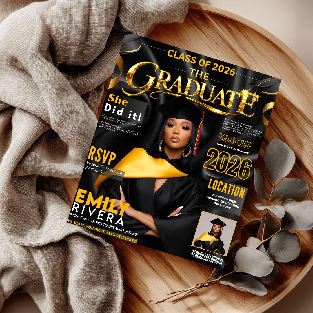 Magazine Cover Graduation Invite, DIY Flyer Template Design, Graduation ...