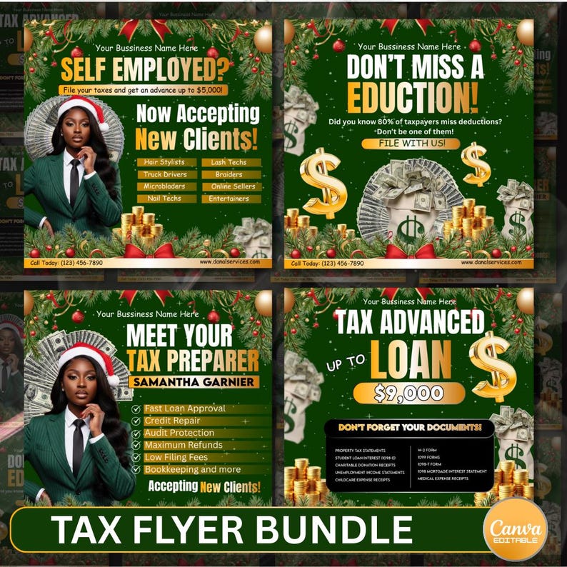 Christmas Tax Prep Flyer Bundle, Canva Templates (digital Download) - Etsy
