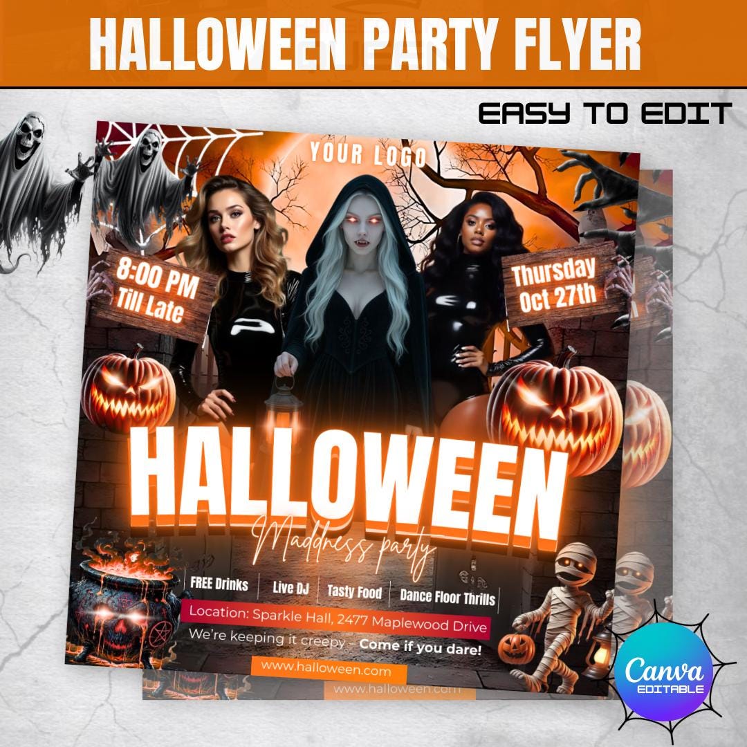 Spooky Halloween Party Flyer: Editable Canva Template (digital Download ...