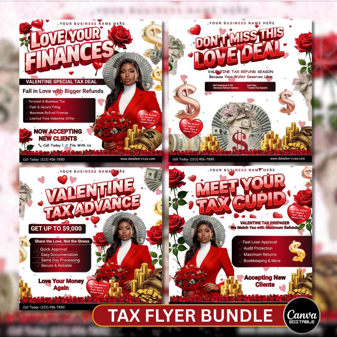 Valentine's Day Tax Prep Flyer Bundle, Accountant Marketing (canva ...
