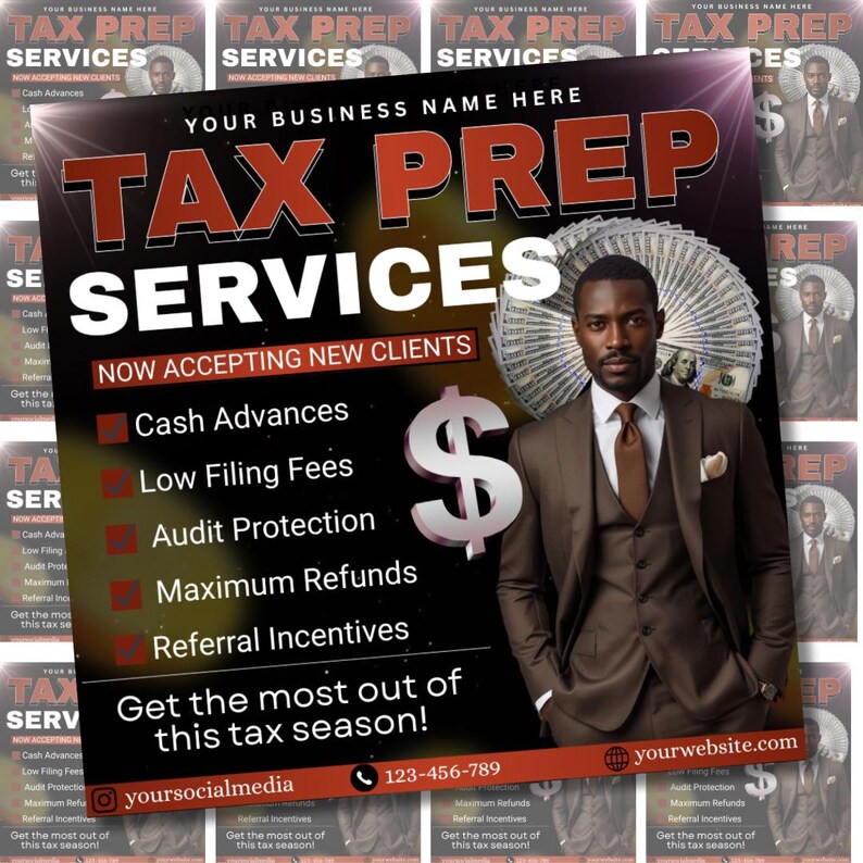 Tax Prep Flyer, Accountant Marketing, Editable Canva Template (digital ...
