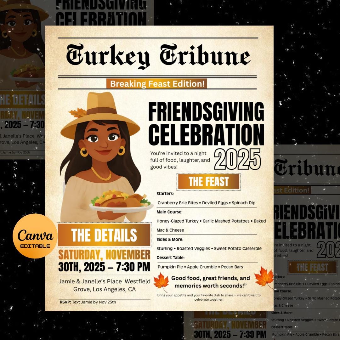 Friendsgiving Celebration Flyer Template | Dinner Party, Editable Canva ...