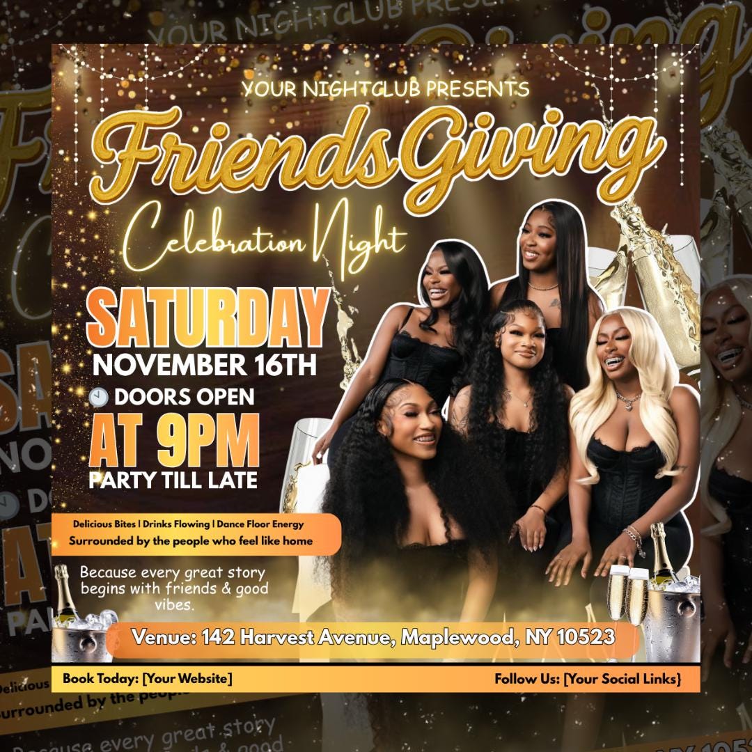 Friendsgiving Party Flyer, Celebration Night, Canva Template (digital ...