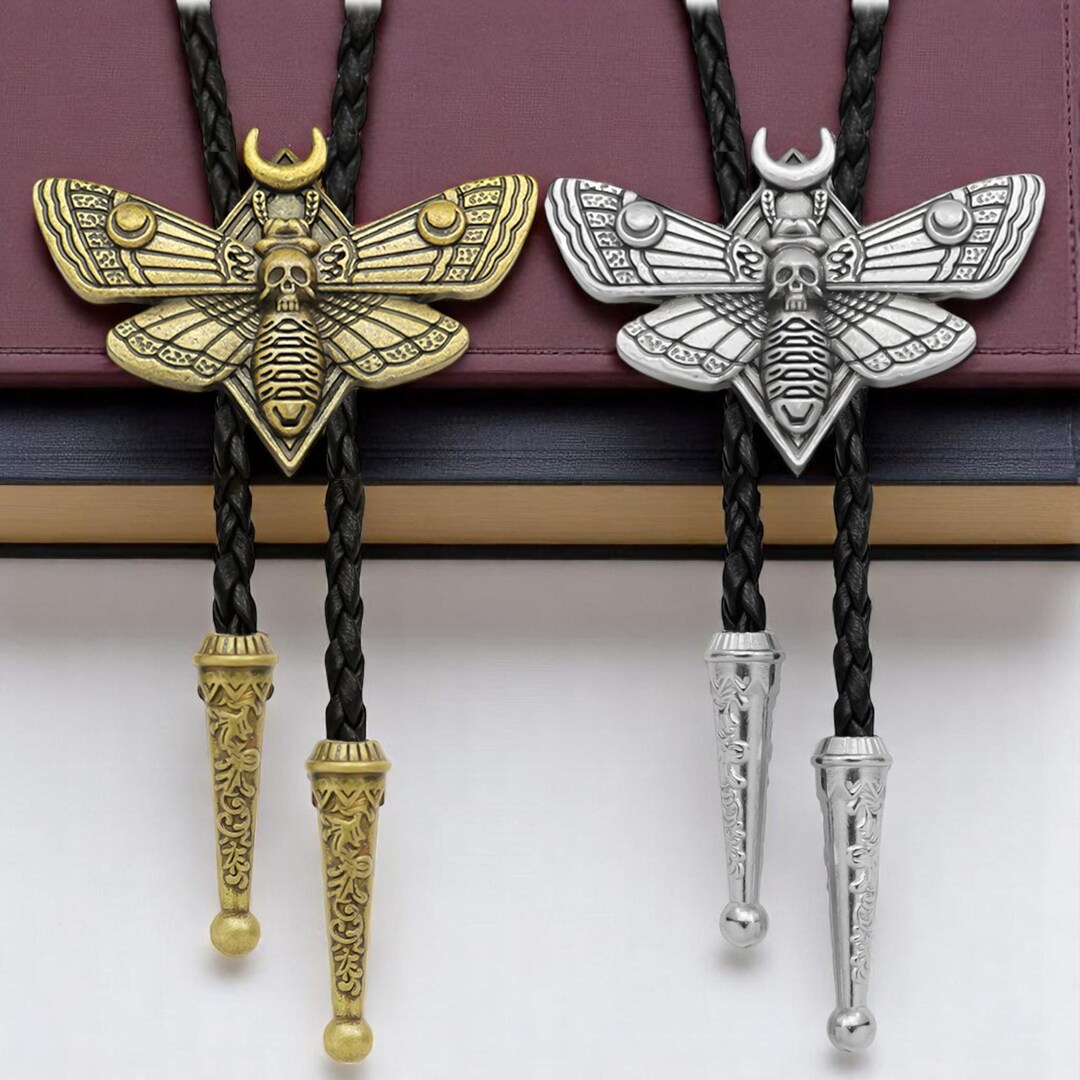 Western Bolo Tie With Skull Moth Pendant on Leather Cord for Men and ...