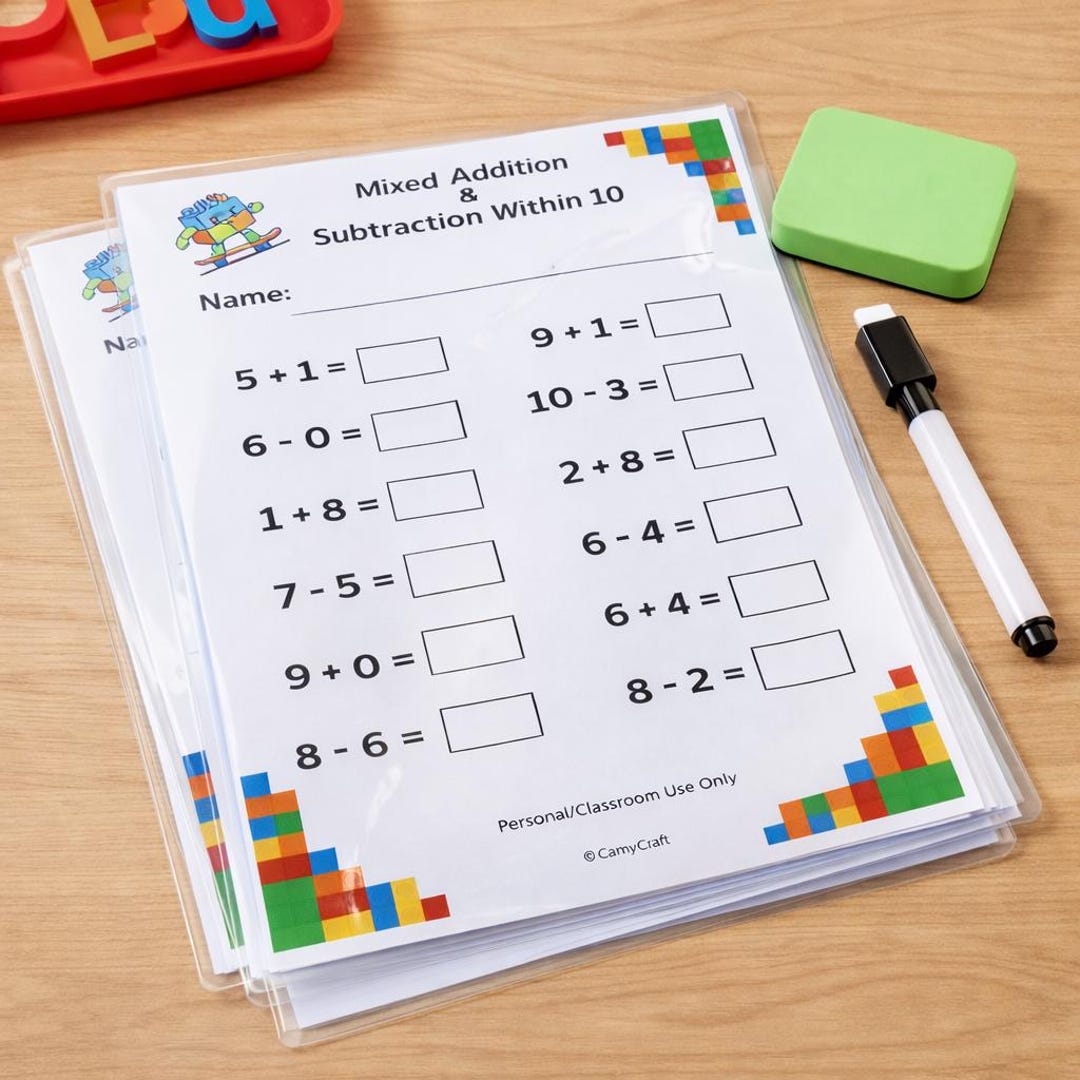Laminated Mixed Addition & Subtraction Worksheets 0–10 | A4 | KS1 - Etsy