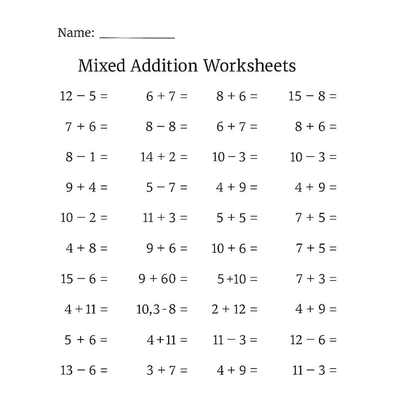 Addition & Subtraction Worksheets | Fill-in-the-blank (PDF Pattern) - Etsy