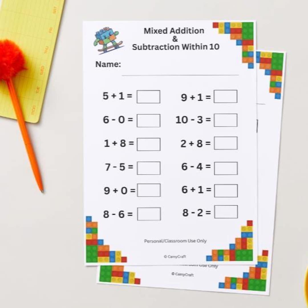Mixed Addition & Subtraction 0–10 | A4 Worksheets | KS1 - Etsy