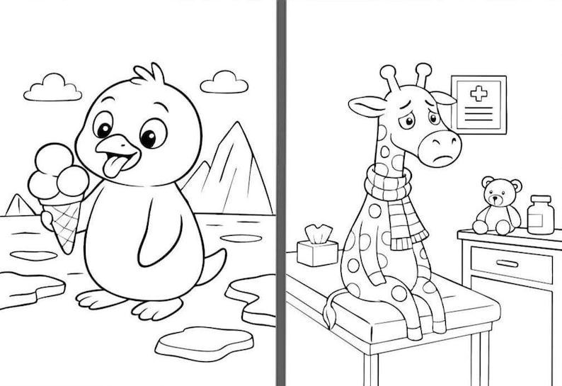 Coloring Pages With Cute Animals in Funny and Creative Sitiations. Cute ...