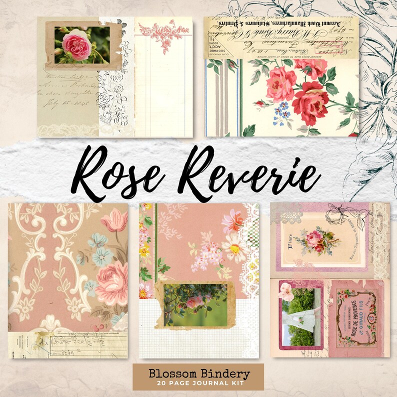 Rose Reverie | Printable Journal Kit | Vintage Rose Digital Paper Pack ...