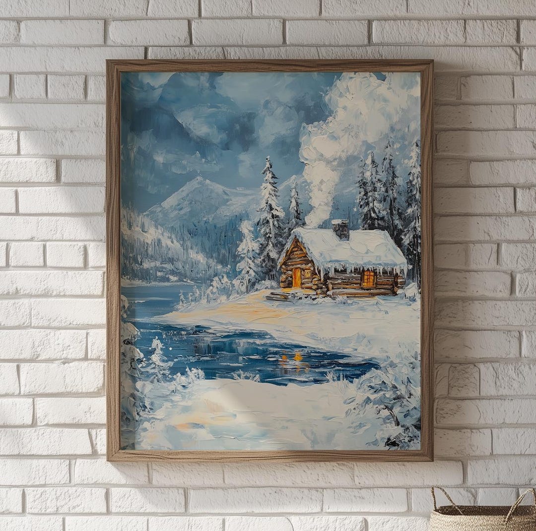 Cozy Nordic Cabin in Snow - Printable Winter Landscape Art, Rustic ...