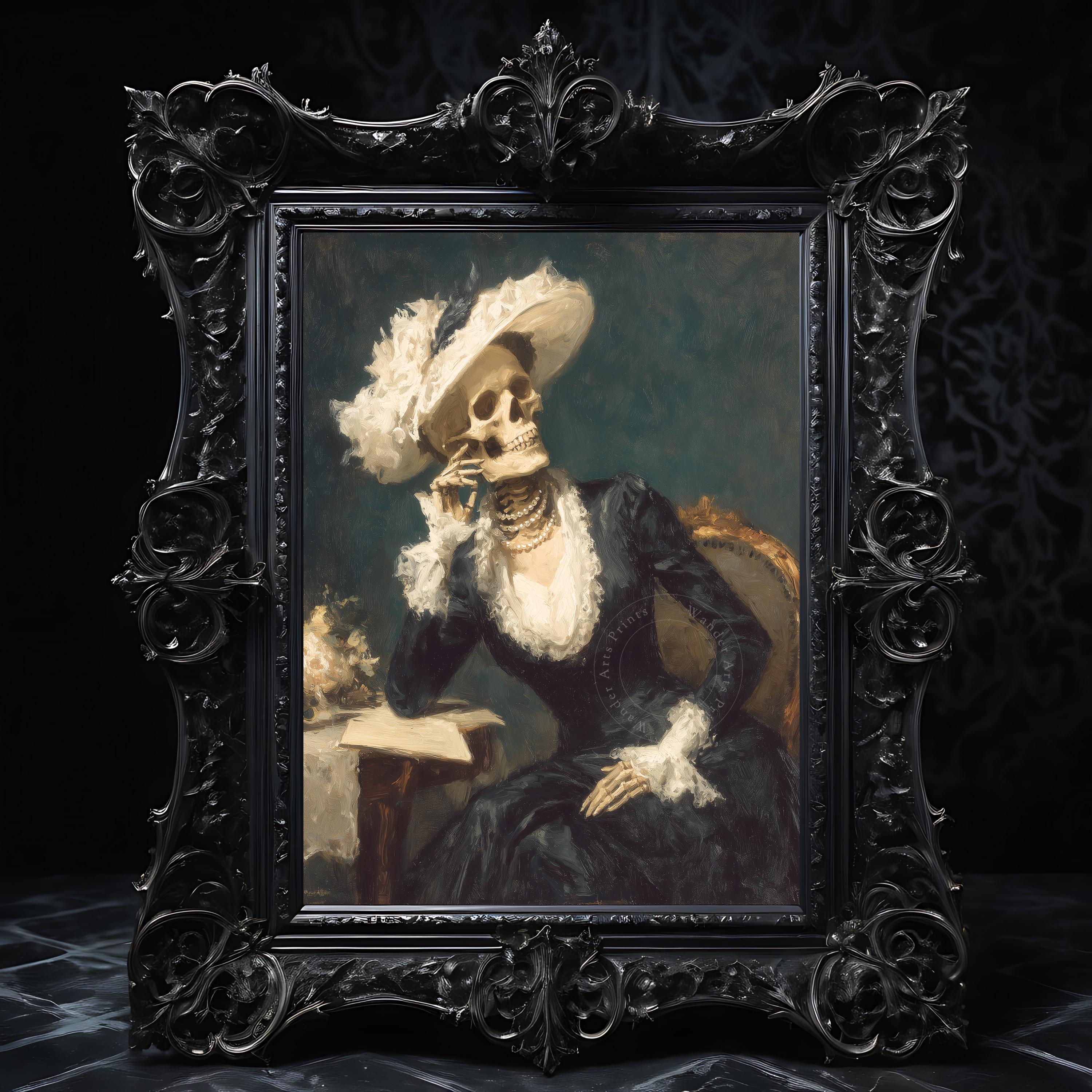 Victorian Skeleton Oil Painting - Spooky Halloween Wall Art, Vintage ...