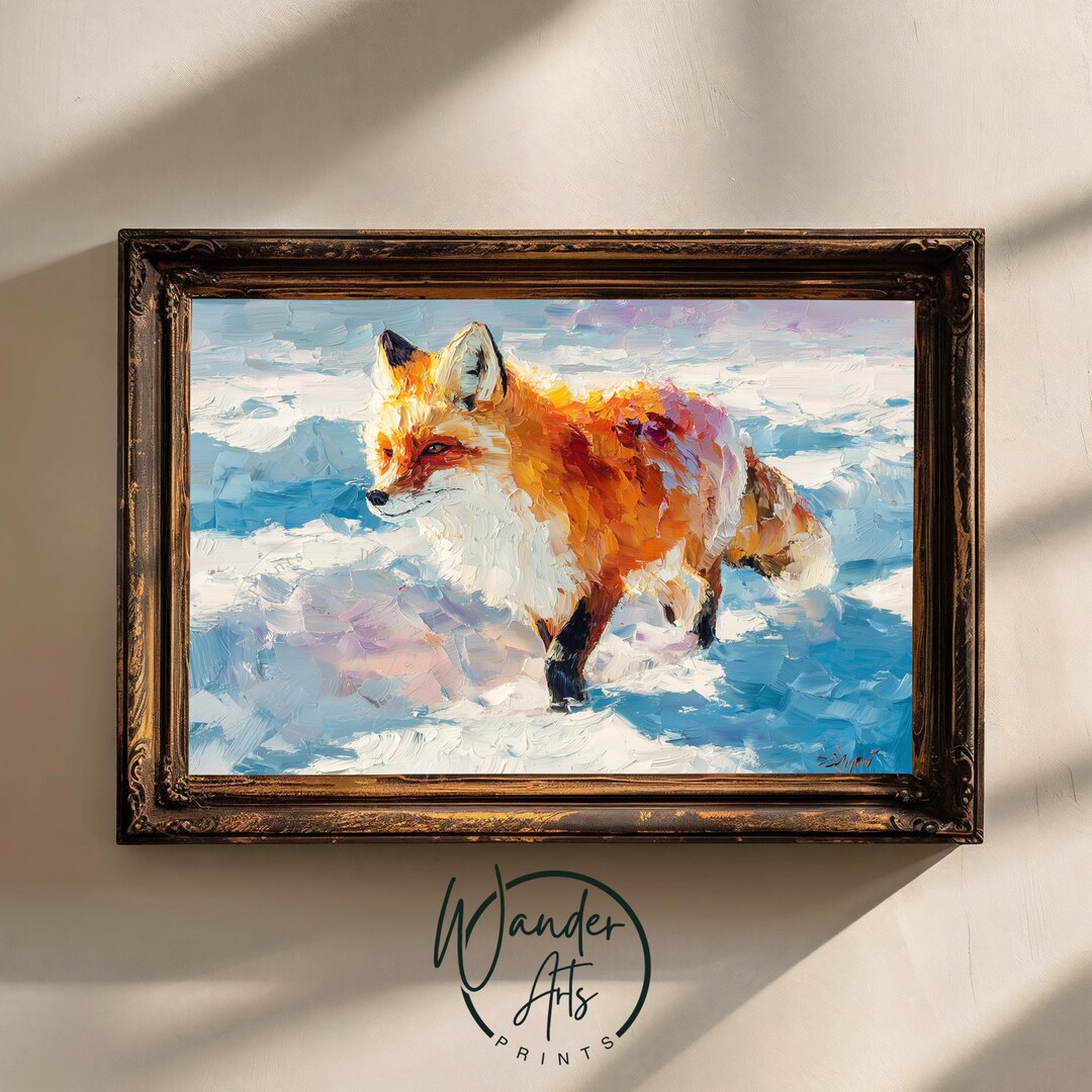 Rustic Red Fox in Snow Painting - Cozy Winter Woodland Scene ...