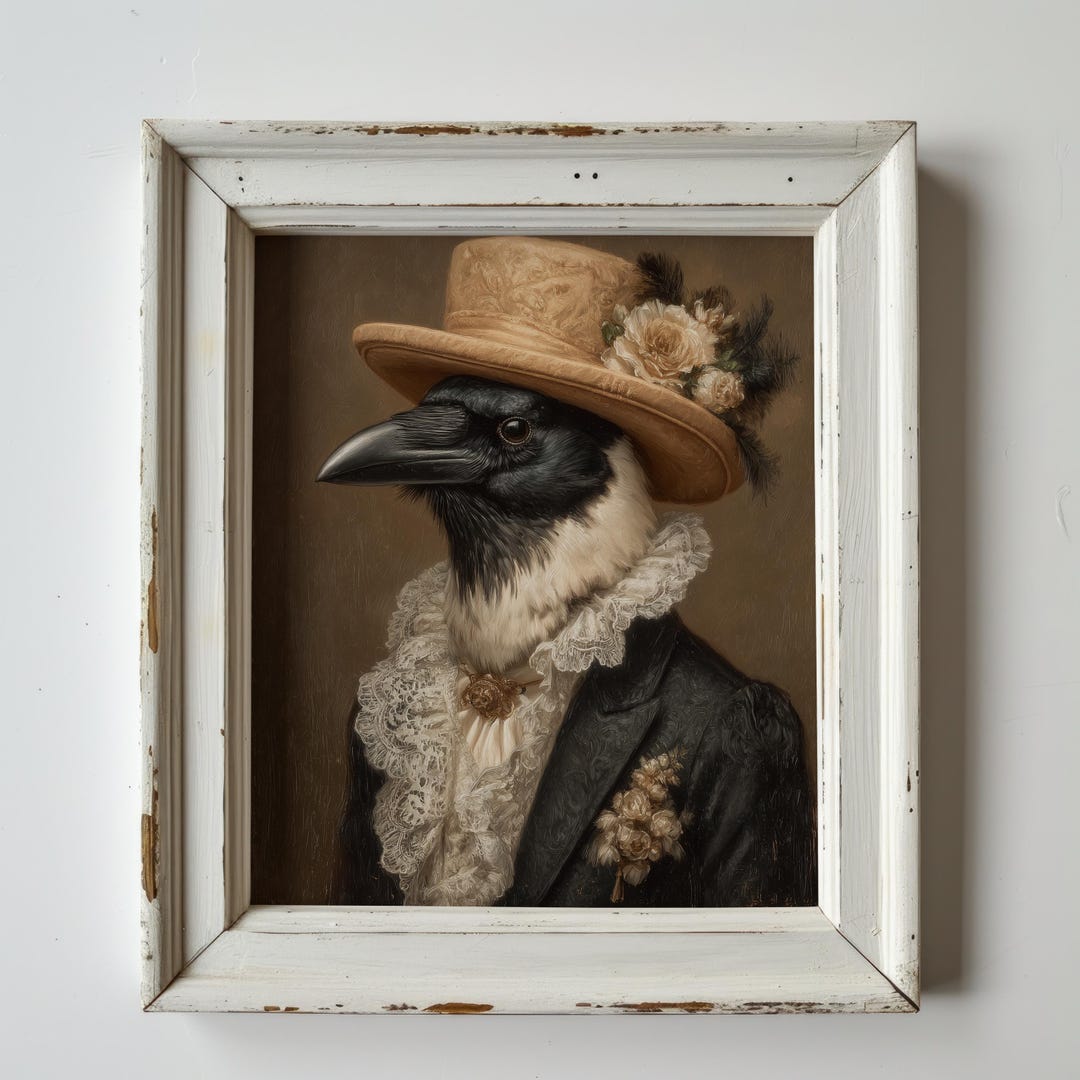 Victorian Crow Art Print - Printable Rustic Wall Art, Vintage Bird ...
