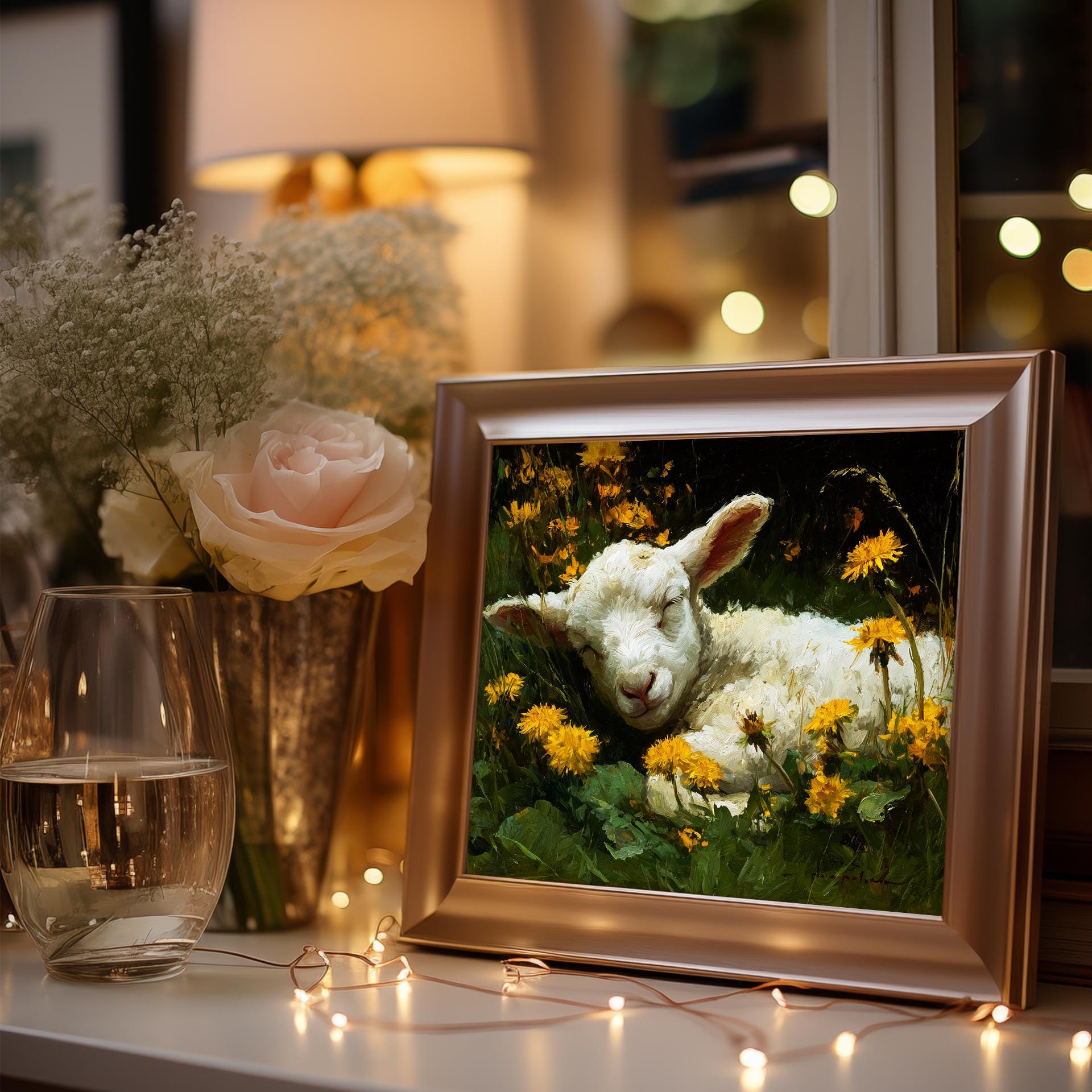 Rustic Cottagecore Lamb Painting in Meadow - Tranquil Spring Wall Art ...