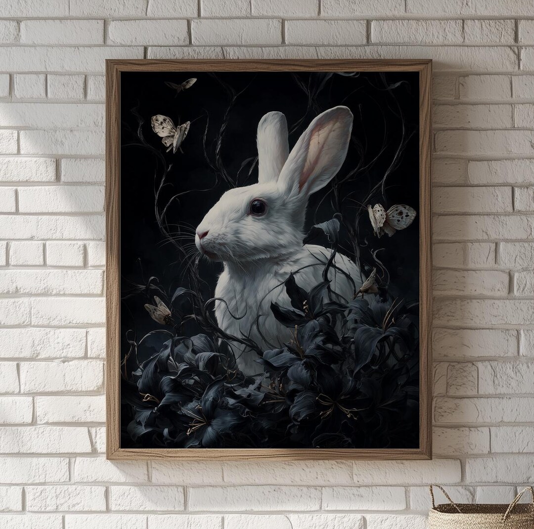 Moody Gothic Rabbit Printable - Dark Fantasy Snow-white Bunny Art ...