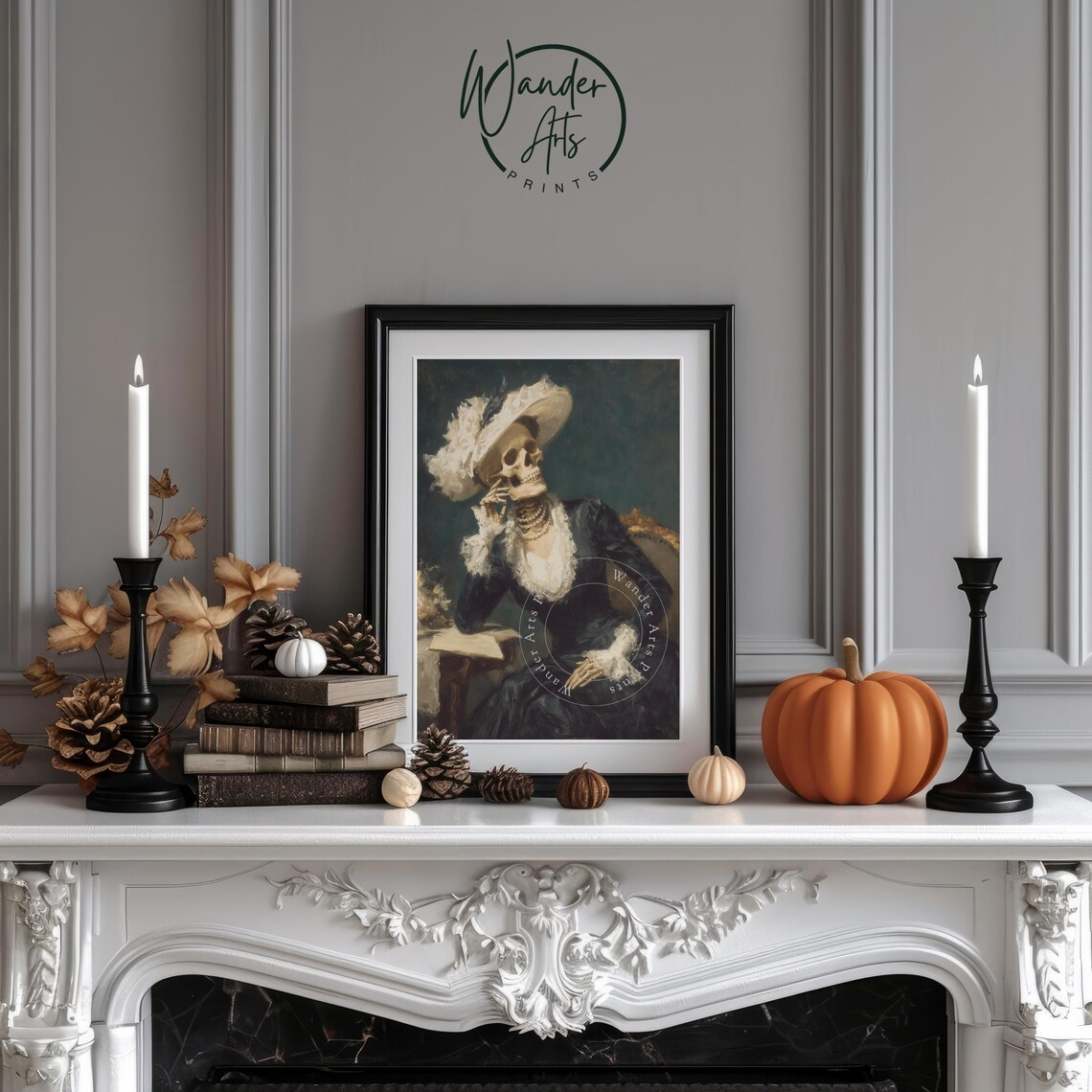 Victorian Skeleton Oil Painting - Spooky Halloween Wall Art, Vintage ...