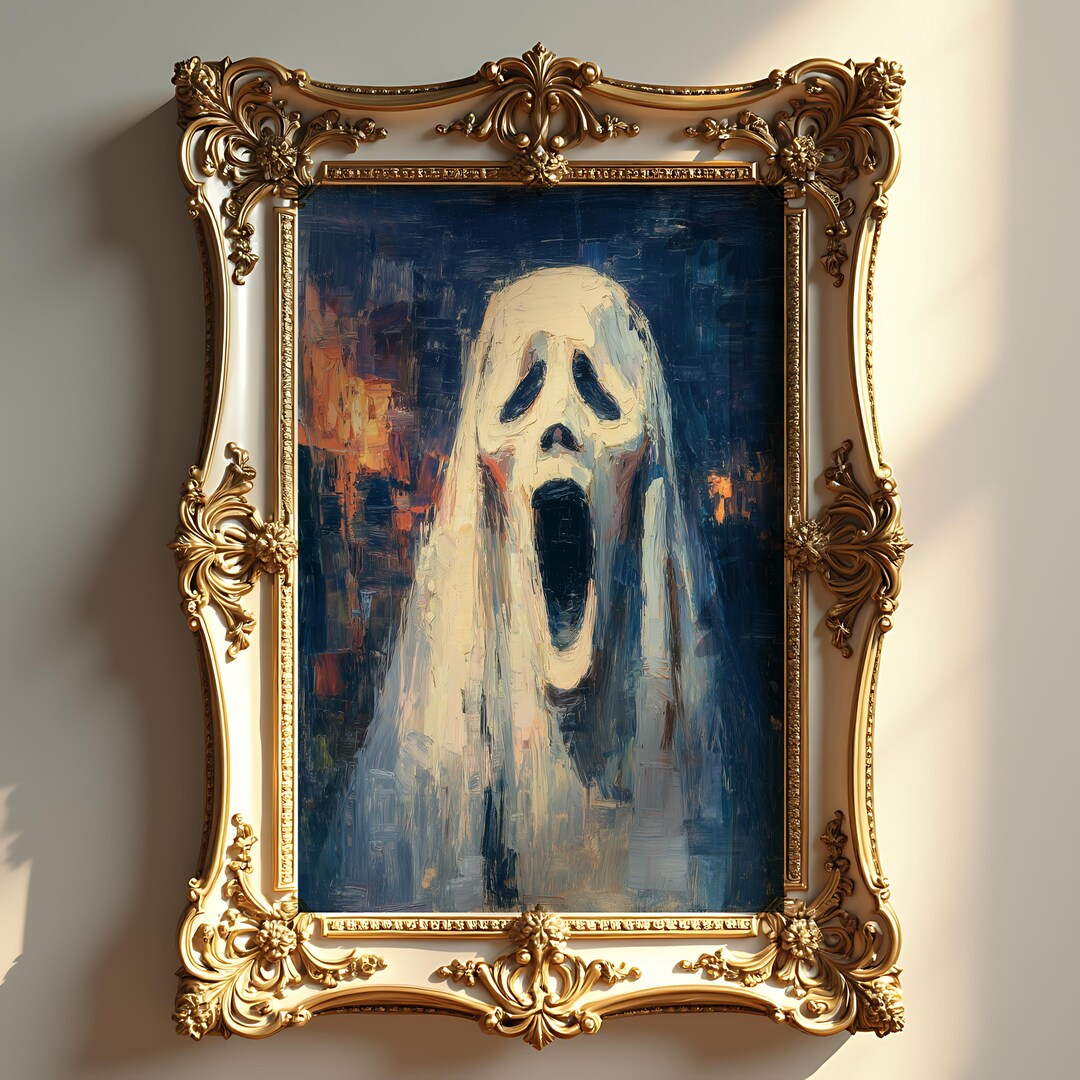 Printable Halloween Ghost Art - Eerie Screaming Spirit, Spooky Autumn ...