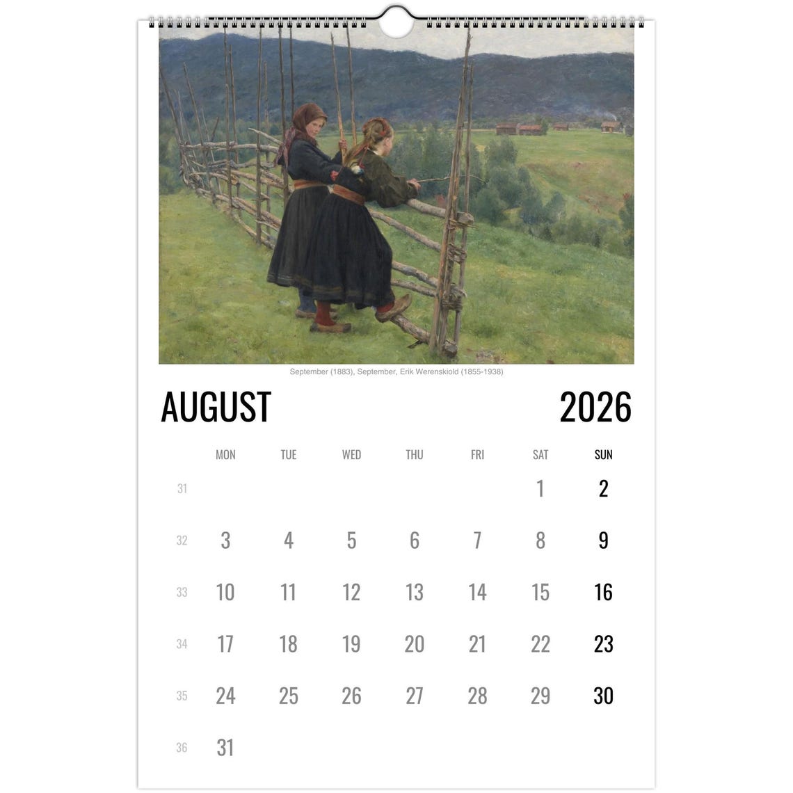 2026 Kalender - Norges Flotteste Malerier Fra 1800-tallet - Norsk Tekst ...