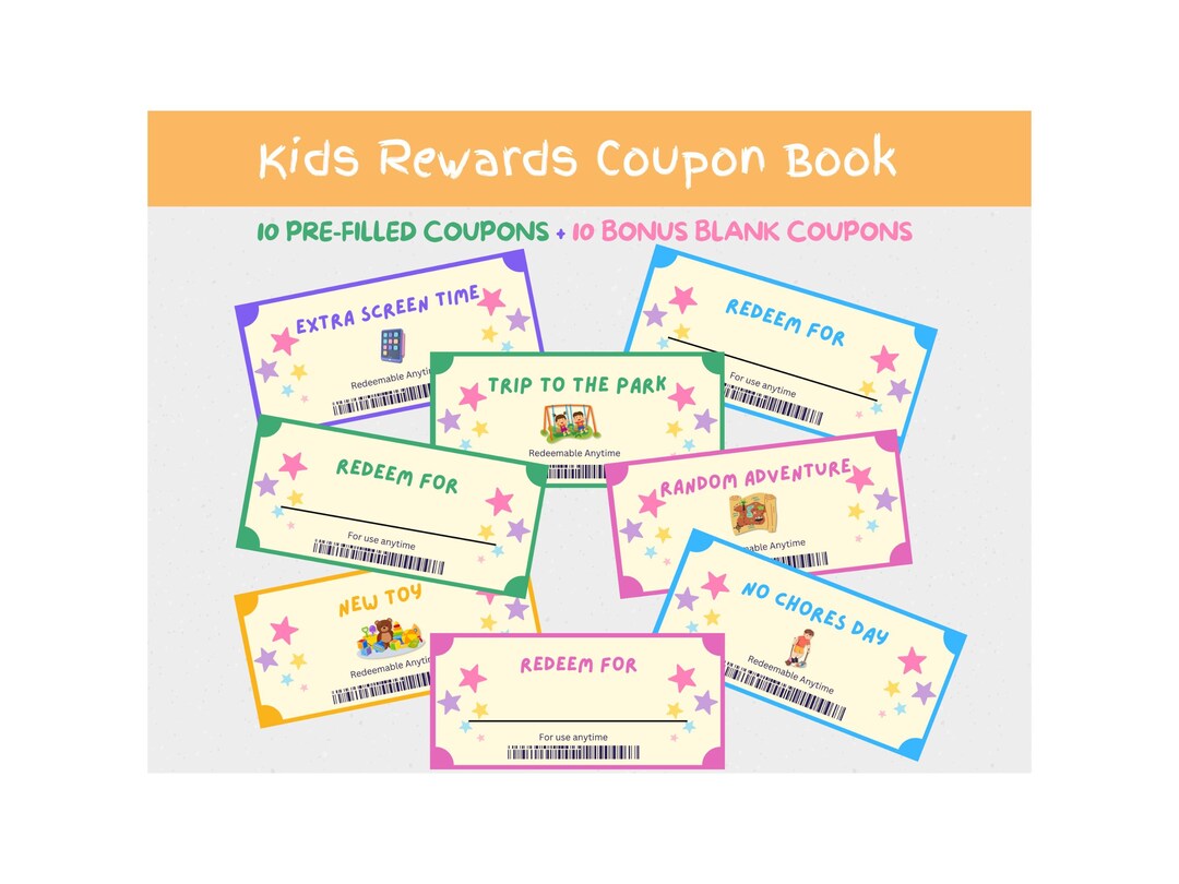 Printable Kids Rewards Coupon Book, Rewards for Kids, Encourage Good ...
