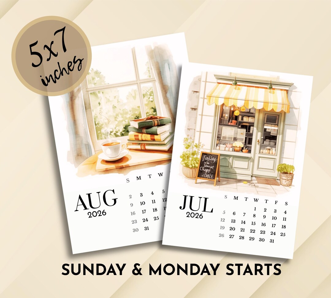 2026 Printable Calendar–mini Desk-wall Calendar Pdf–watercolor Cottage ...