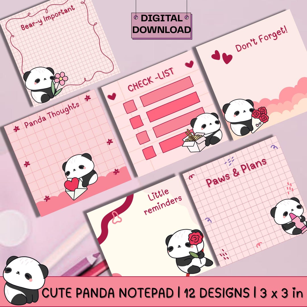 Cute Panda Notepad Template ,printable Kawaii Stationery , Panda Sticky ...