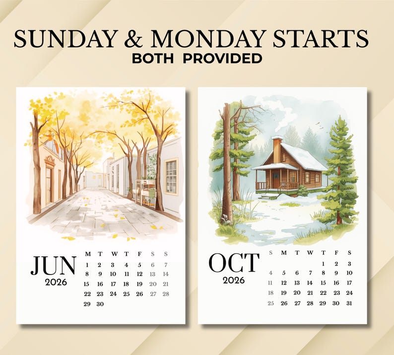 2026 Printable Calendar–mini Desk-wall Calendar Pdf–watercolor Cottage ...
