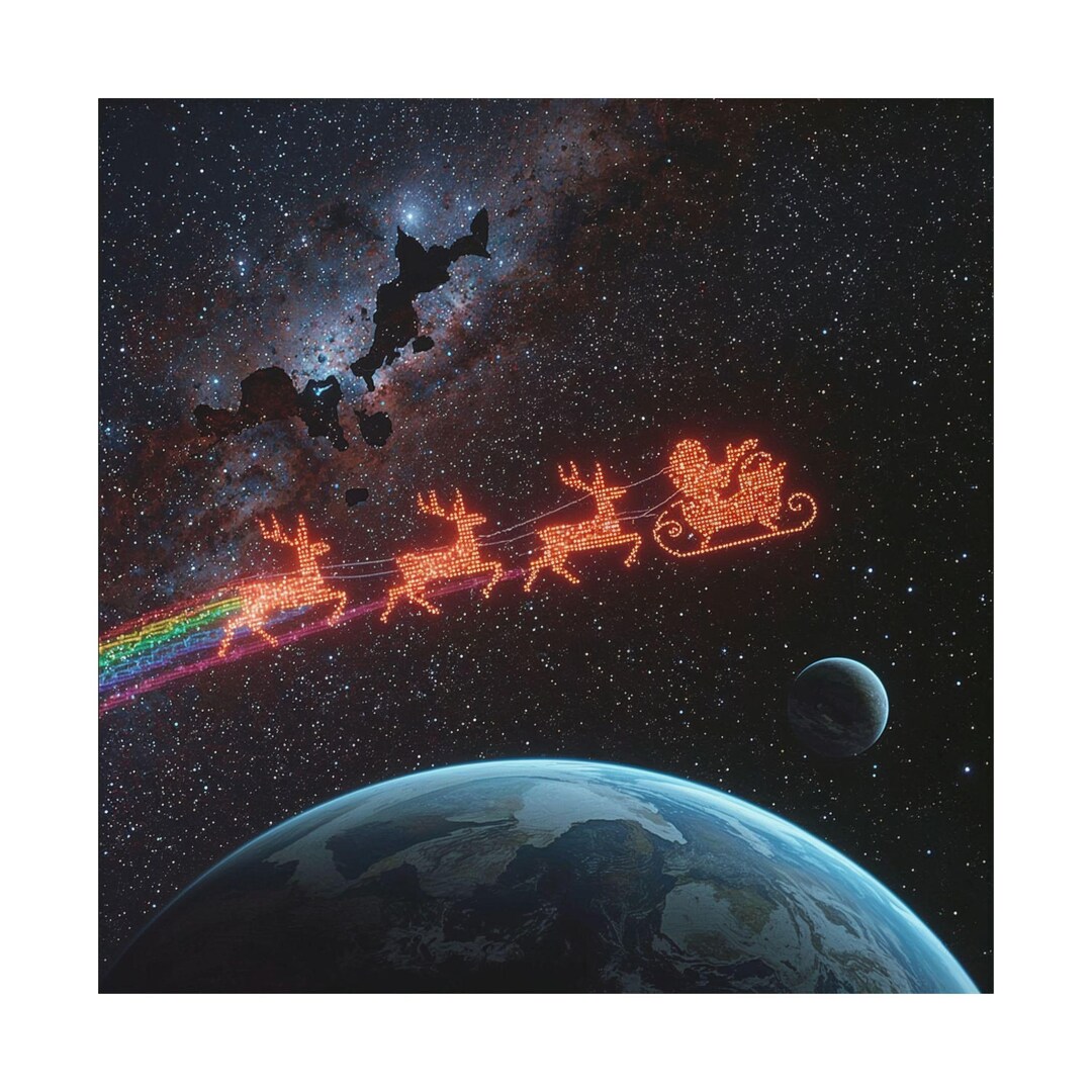 Cosmic Santa Sleigh Art - Christmas Neon Reindeer Galaxy Decor - Etsy