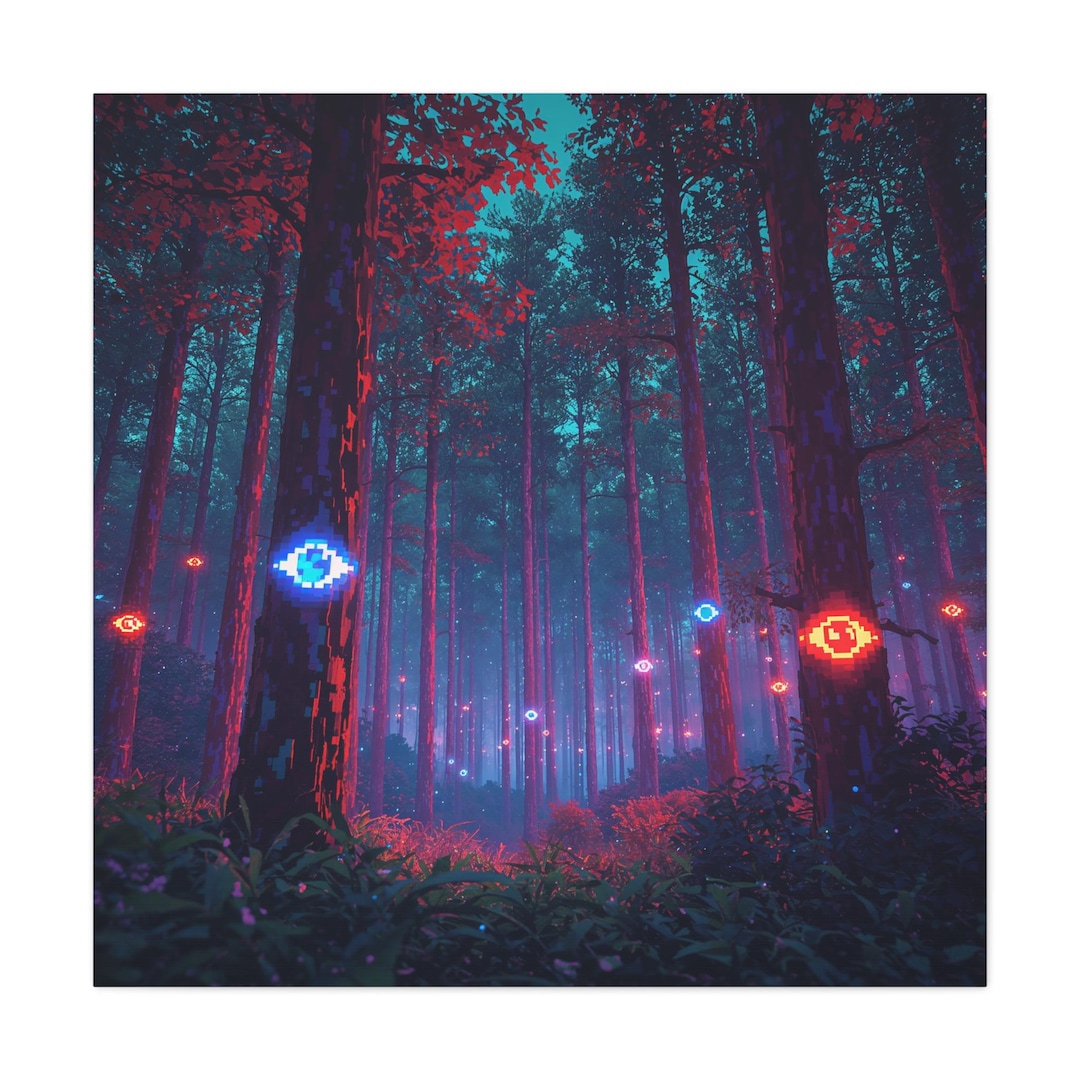 Pixelated Neon Forest Canvas Print – Weirdcore Dreamscape Wall Art - Etsy