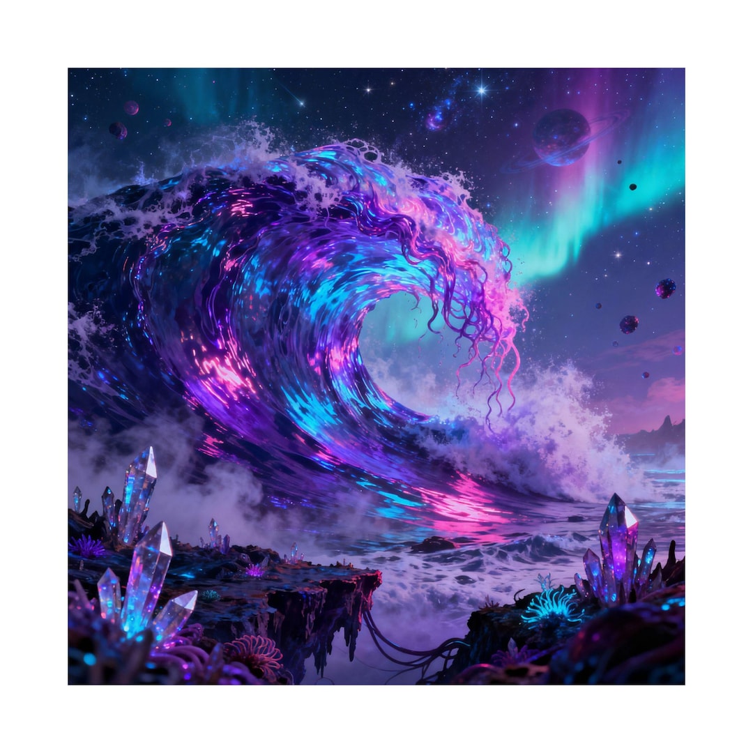 Cosmic Neon Wave - Surreal Galactic Ocean Fantasy Art - Etsy
