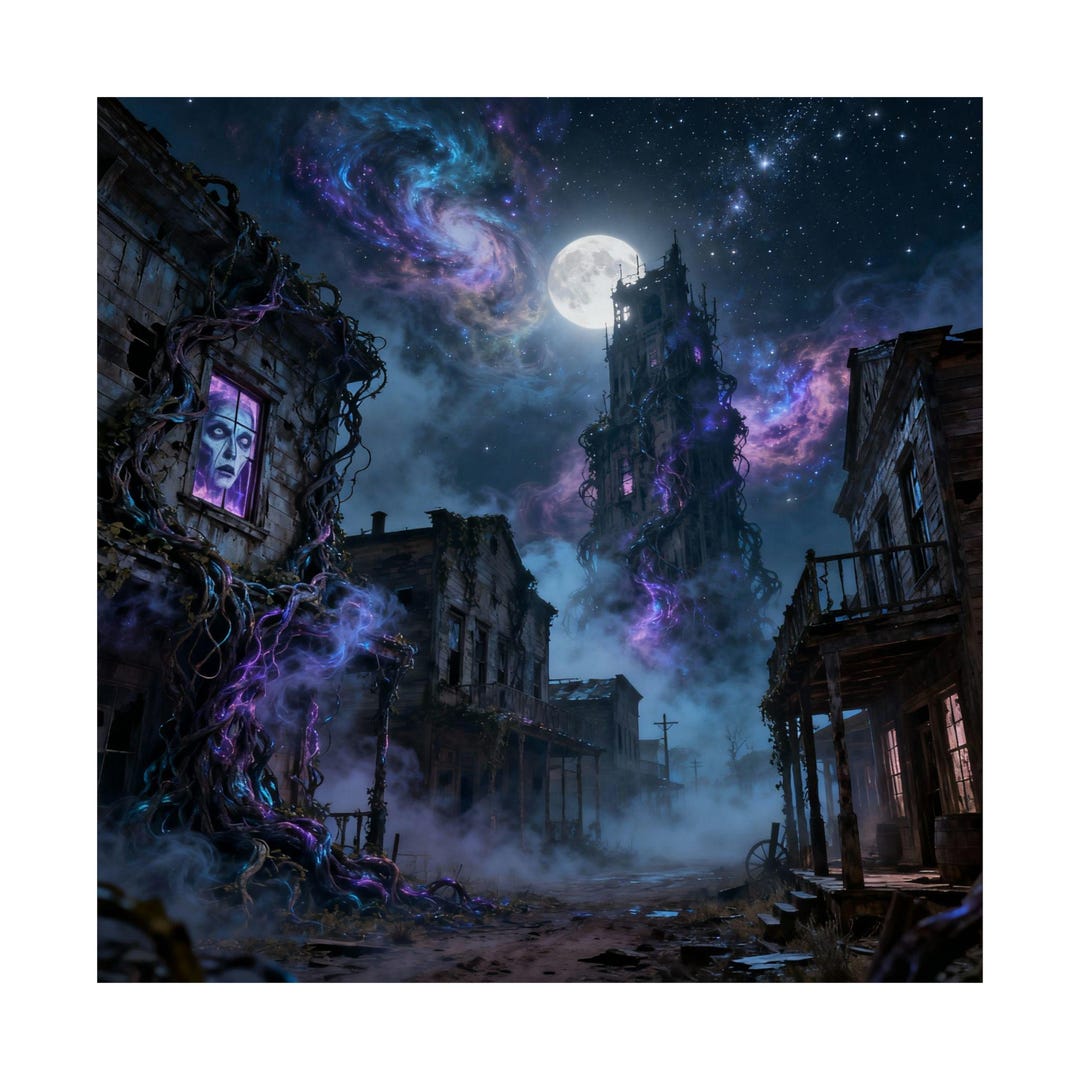 Cosmic Ghost Town Poster - Surreal Nebula Nightscape Art - Etsy