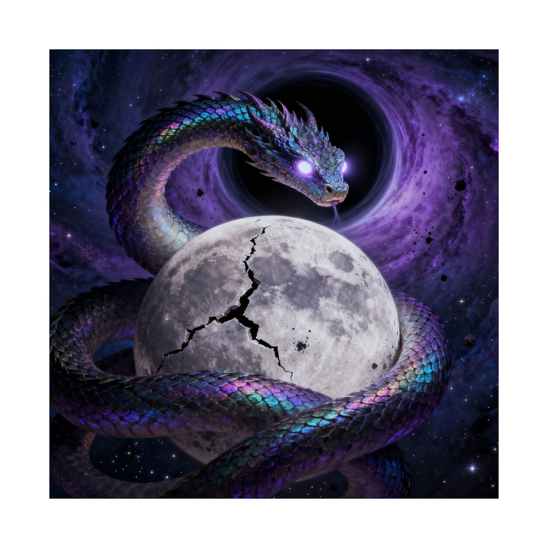 Void Serpent Moon Relic - Cosmic Snake Art - Etsy