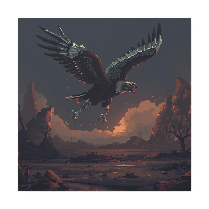 Pixelated Cyberpunk Eagle Wall Art - Apocalyptic Pixel Bird Poster, Sci ...