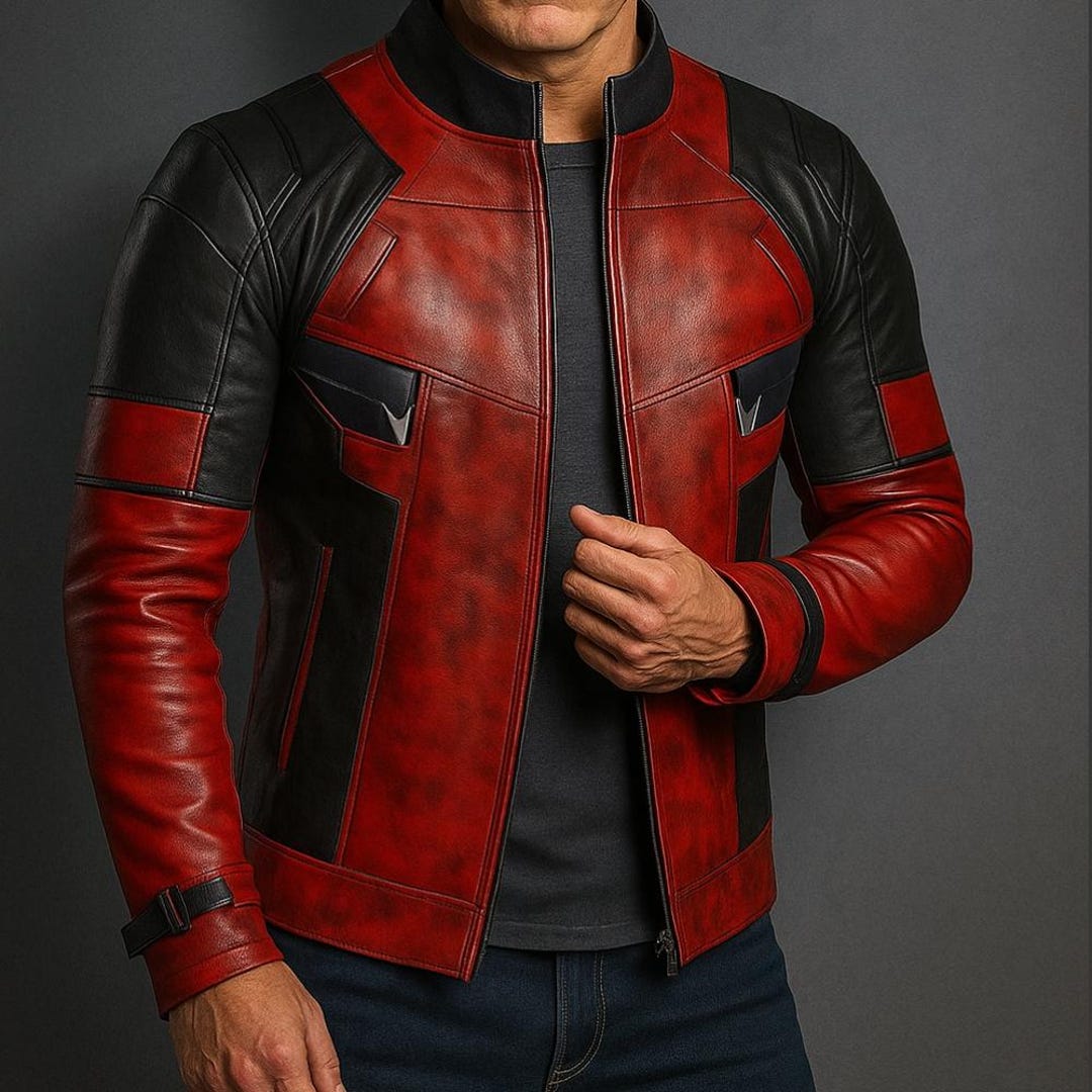 Deadpool Red Leather Biker Jacket: Ryan Reynolds Comic Con Cosplay - Etsy