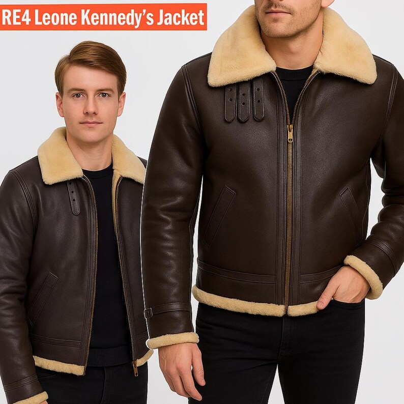 Resident Evil 4 Leon Kennedy Leather Jacket: B3 Bomber Fur Cosplay ...