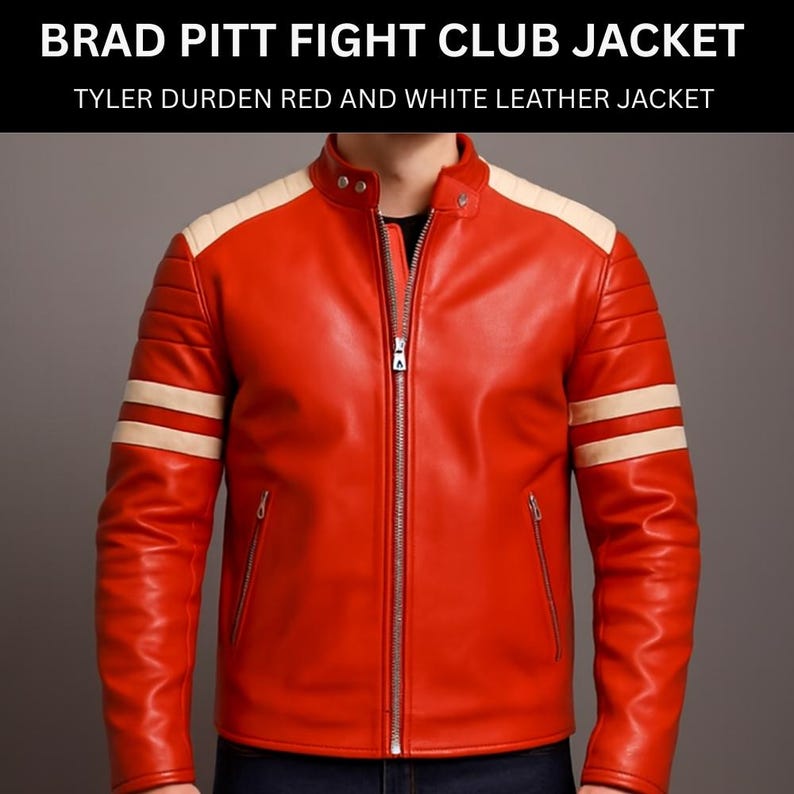 Tyler Durden Jacket, Brad Pitt Fight Club Red Leather Jacket, 90s ...