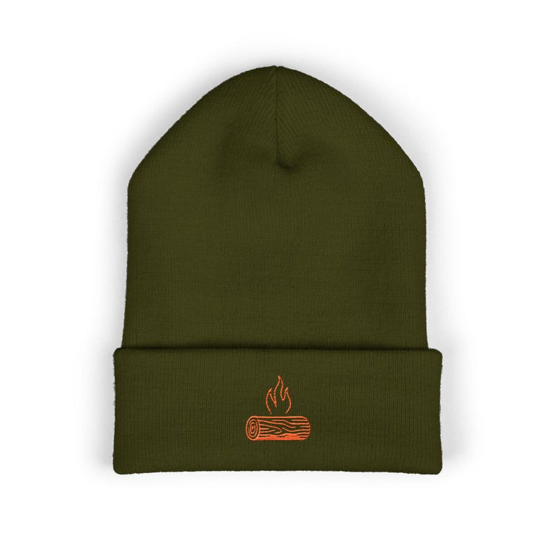 Beanie, Wood Log Fire Nature Camping Embroidered Winter Hat - Knit Cap ...