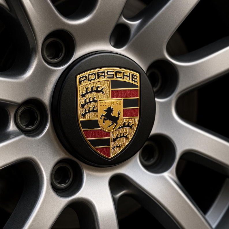 Porsche Center Caps – Set of 4 Gloss Black Silver Wheel Emblems. - Etsy ...