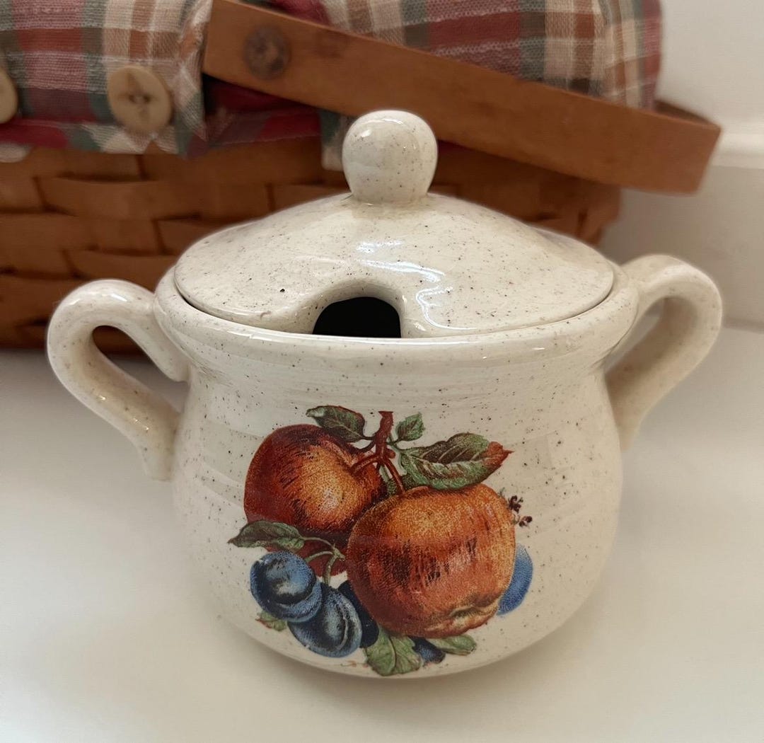 Vintage Sugar Bowl With Apple Design Fall Kitchen Cottagecore Coffee ...