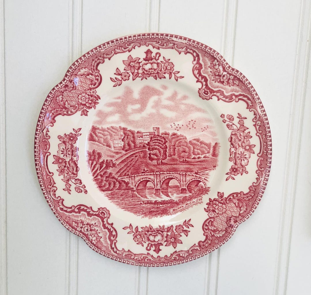 Vintage Transferware Plate With Castle Design | Red Johnson Brothers ...