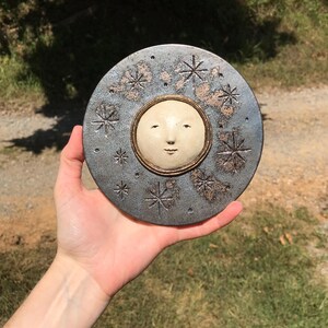 6 Ceramic Moon Face, Handmade Clay Wall Art, Pottery Decor, Metallic ...