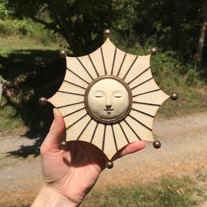 6.75 Ceramic Sun Face, Handmade Clay Wall Art, Pottery Decor Sculpture ...
