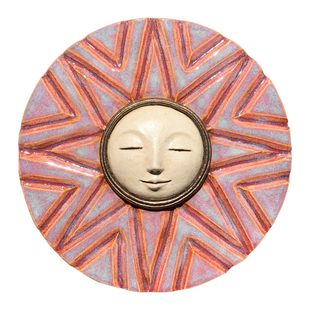8.75 Ceramic Sun Face, Handmade Clay Wall Art, Pottery Decor, Sunset ...