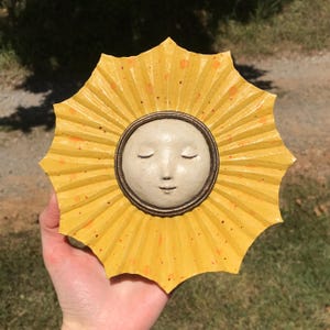 7.5 Ceramic Sun Face, Handmade Clay Wall Art, Pottery Decor, Yellow ...
