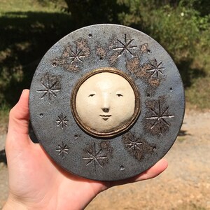 6 Ceramic Moon Face, Handmade Clay Wall Art, Pottery Decor, Metallic ...