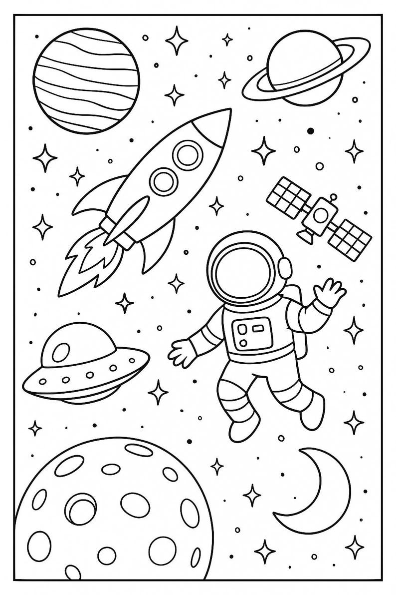 Cool Space Themed Coloring Pages Adult and Kid Printable Digital ...