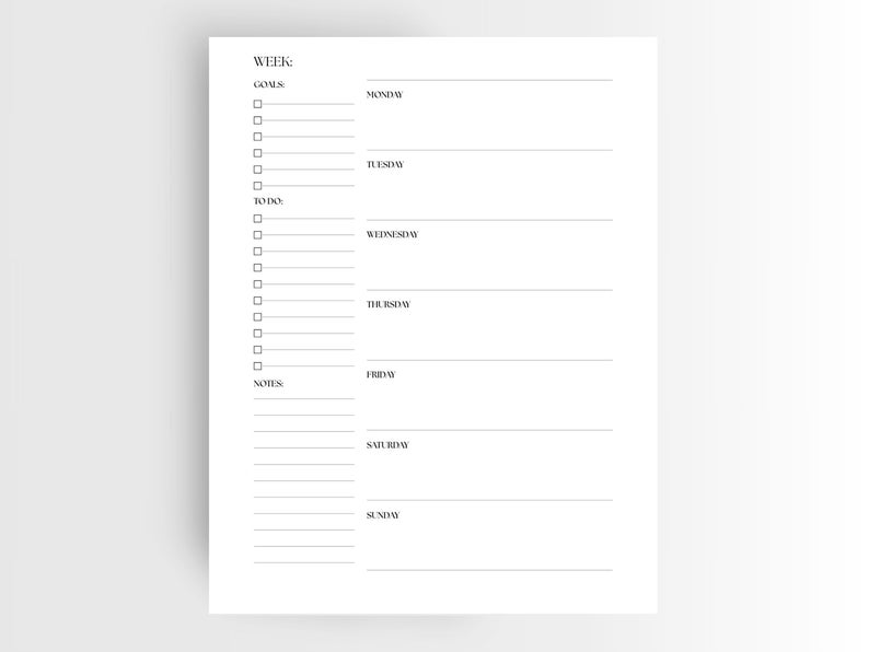 Weekly Planner Page - Goals, to Do List & Notes, Printable PDF - Etsy