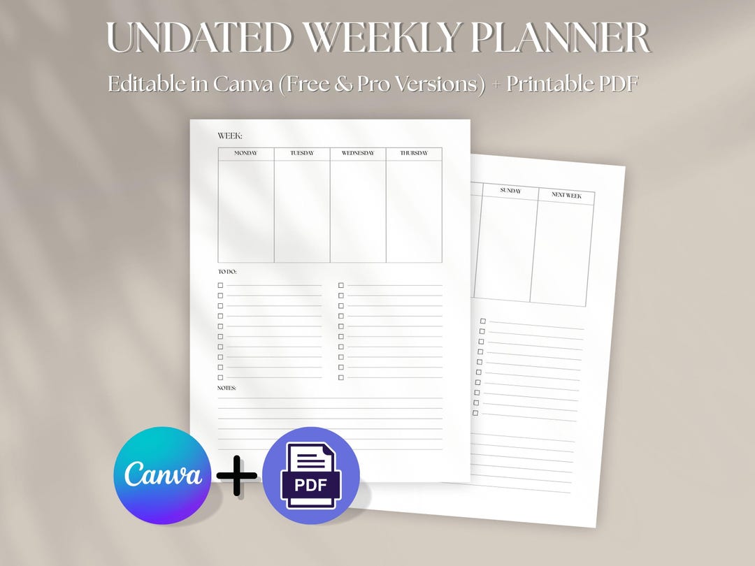 Weekly Planner Pages: Minimalist Layout - Editable Canva Template - Etsy