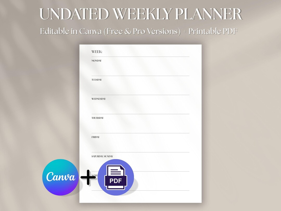 Weekly Planner Page – Undated Daily Sections With Notes | Editable ...