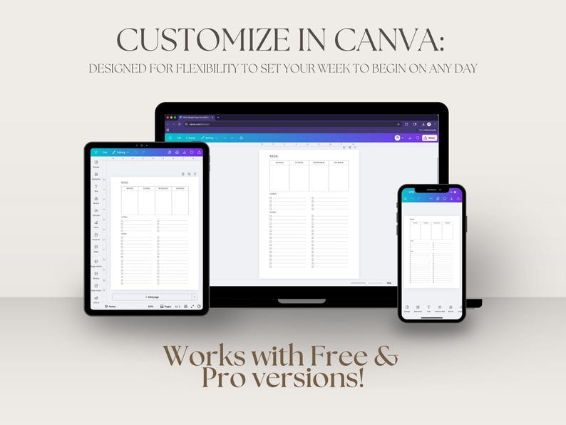 Weekly Planner Pages - Undated, Editable Canva Template With Goals and ...