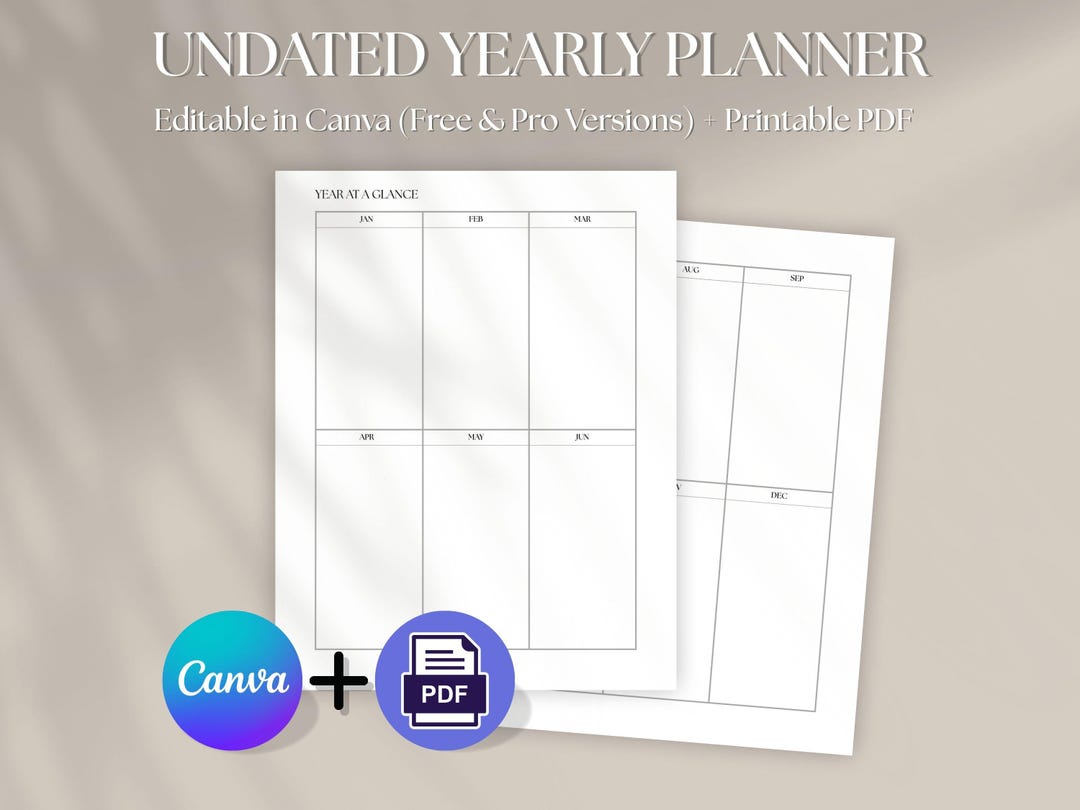Yearly Planner Pages – Monthly Tracking Sections | Editable Canva ...
